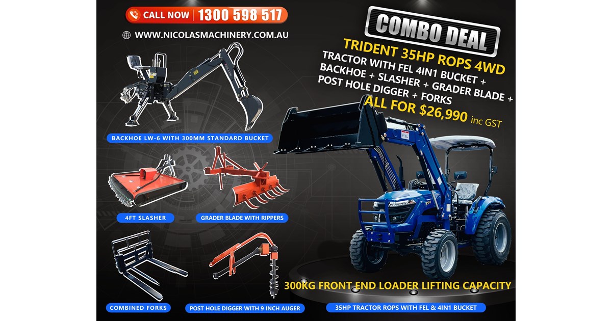 TRIDENT 35HP 4WD TRACTOR COMBO DEAL (300KG FRONT LOADER LIFT CAPACITY ...