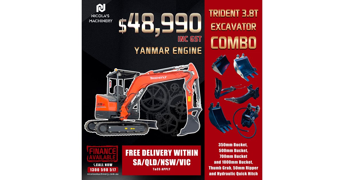 TRIDENT 3.8T EXCAVATOR WITH 350MM, 500MM, 700MM AND 1000MM BUCKET ...