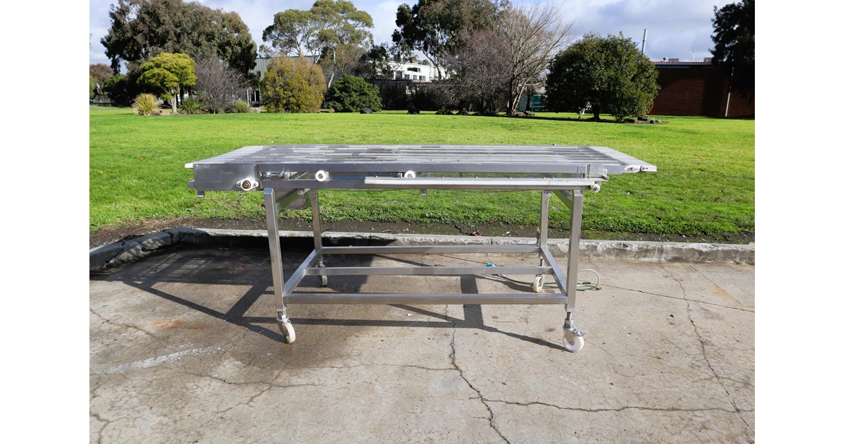 STAINLESS STEEL EXTENDABLE MOTORISED CHAIN LINK BELT CONVEYOR 2.7M LONG ...