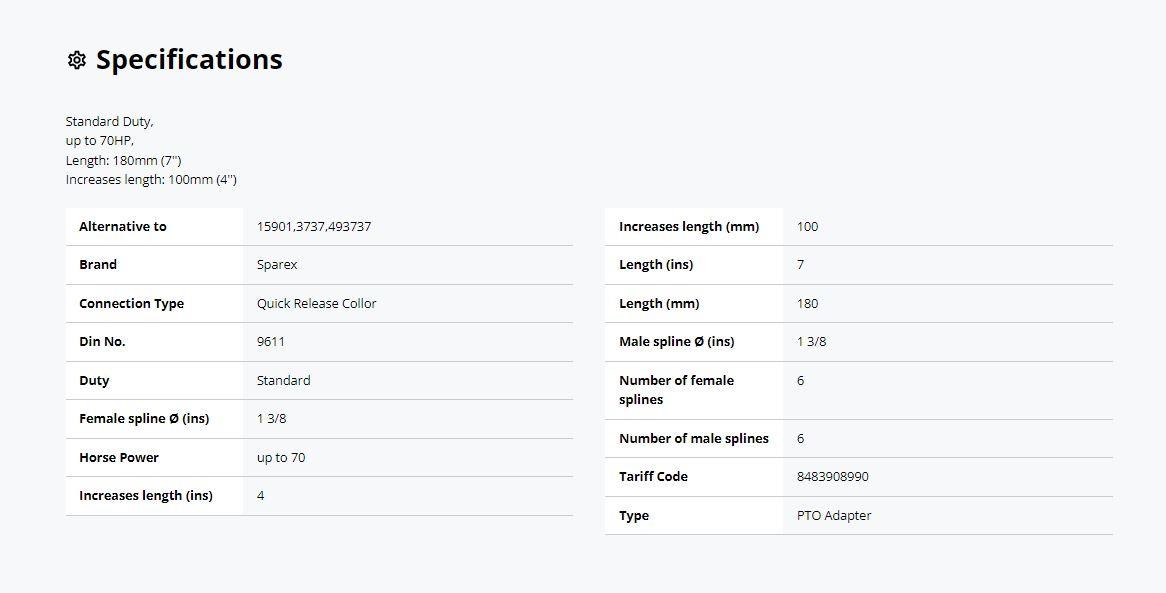 SPAREX PTO ADAPTOR WITH QUICK RELEASE COLLOR - 1 3/8" FEMALE SPLINE, 6 ...