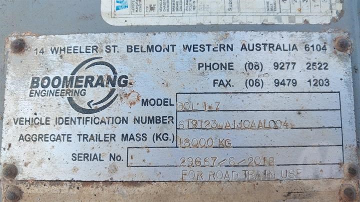 2018 BOOMERANG ENGINEERING DOLLY BE DO1.7 for sale