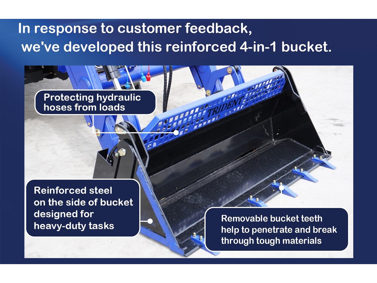 TRIDENT 60HP A/C CABIN 4WD TRACTOR WITH FEL 4IN1 BUCKET 900KG FRONT ...