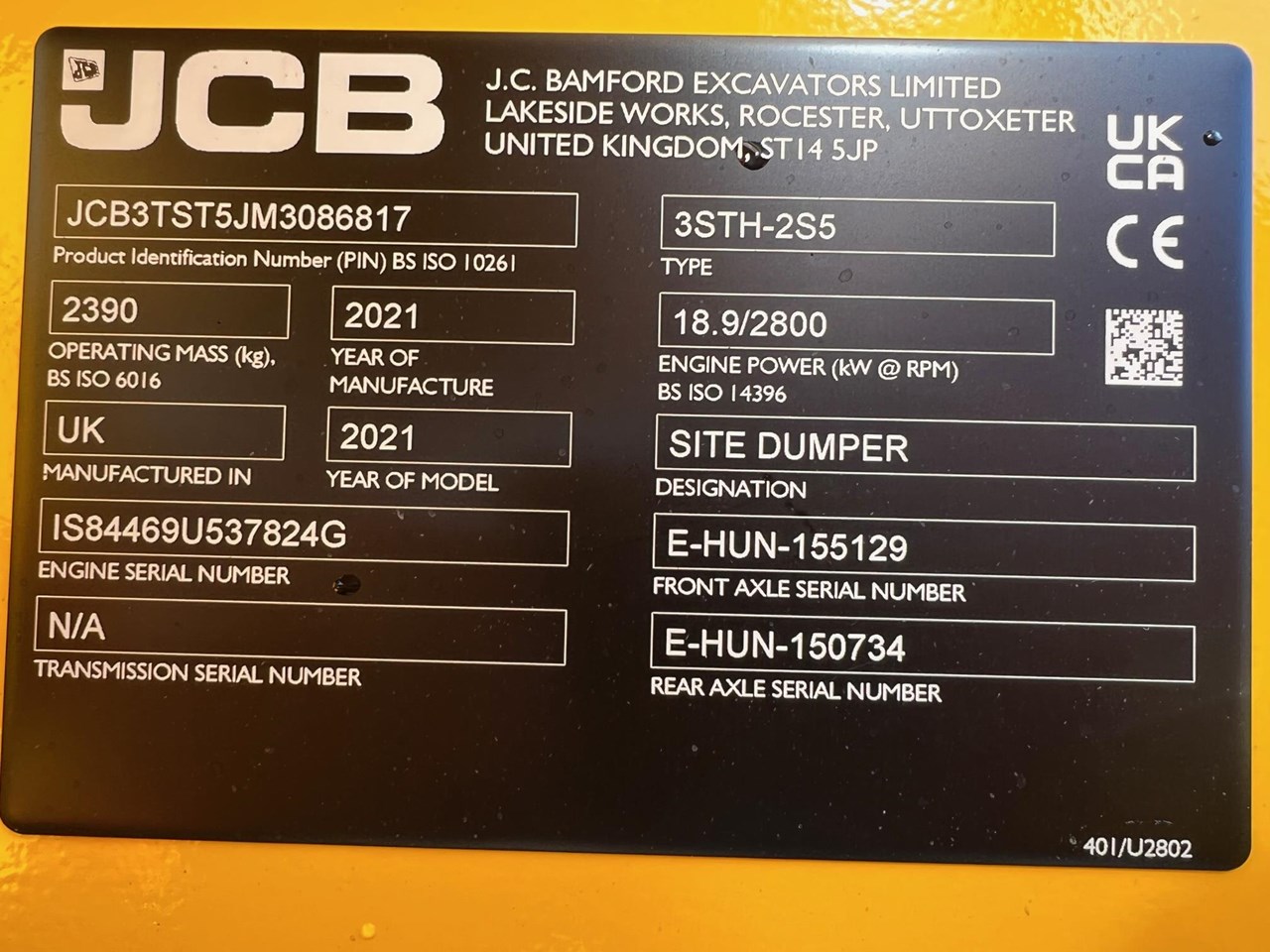 2021 JCB 3STH-2S5 for sale