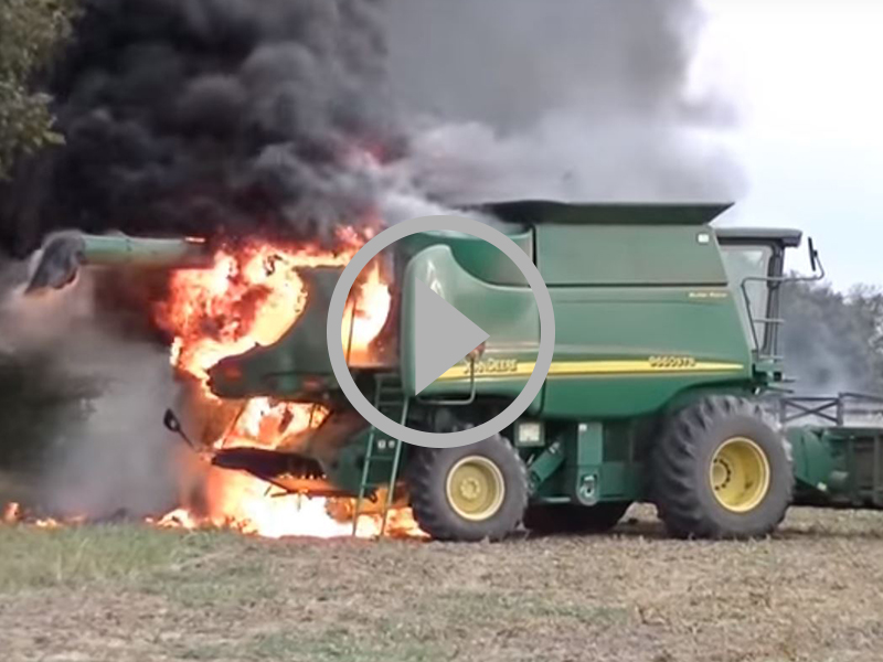 John Deere Combine On Fire